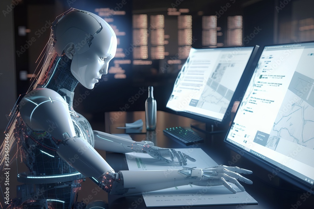 Very detailed 3d picture Ai Chatbots working and chatting in computer ...