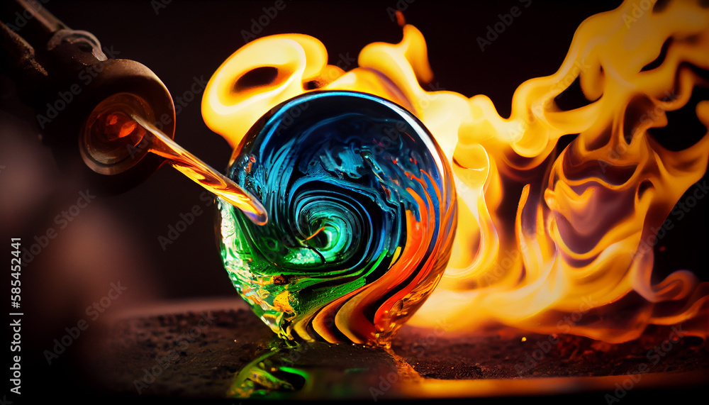 Glass blower forming beautiful piece of glass. A glass crafter is ...