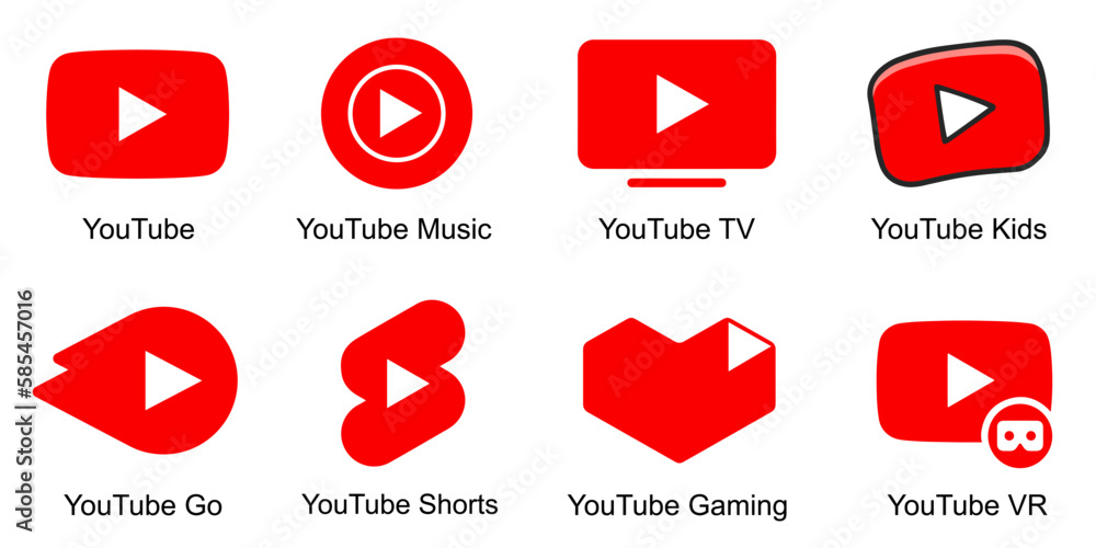 Kiev, Ukraine - March 26, 2023: Set Official logotypes of Youtube apps ...