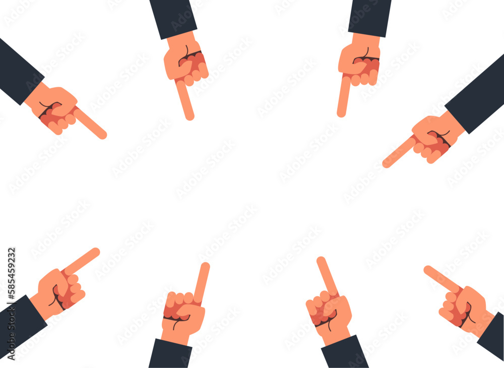 Blaming shaming pointing hands. Humiliation aggression concept. Vector ...