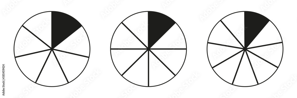 Simple business charts. Pie chart, diagram set, seven, eight and nine ...
