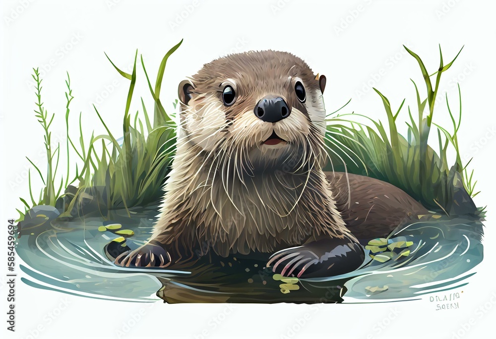 Illustration of a cute cartoon otter. Cute animals. Transparent, png ...