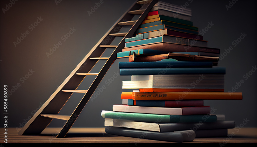 Front view stacked books and ladders in table Ai generated image ...