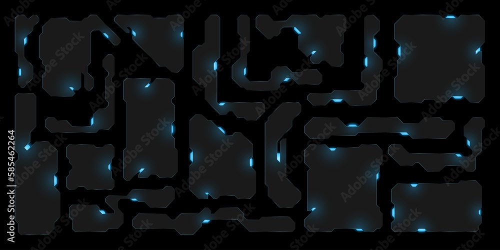 Cyber layout vector set: neon glowing HUD frames, futuristic UI ...