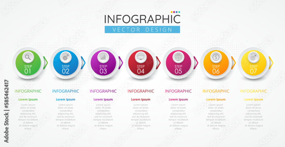 Timeline infographic design template with icons and 7 options or steps ...