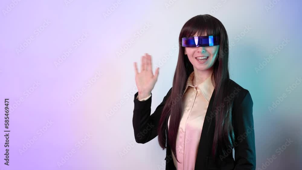 Female chatbot - AI with futuristic glasses, smiling and waving hi ...