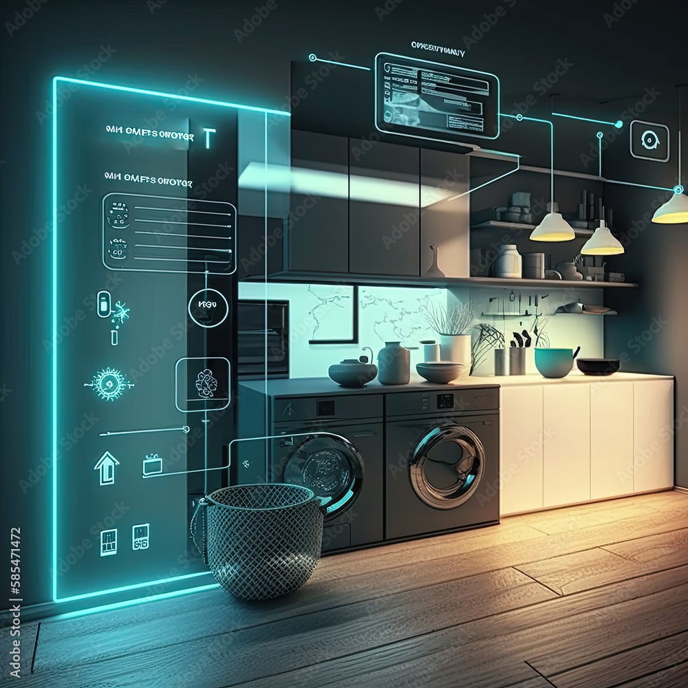 Illustration of a modern house working with last generation domotics ...
