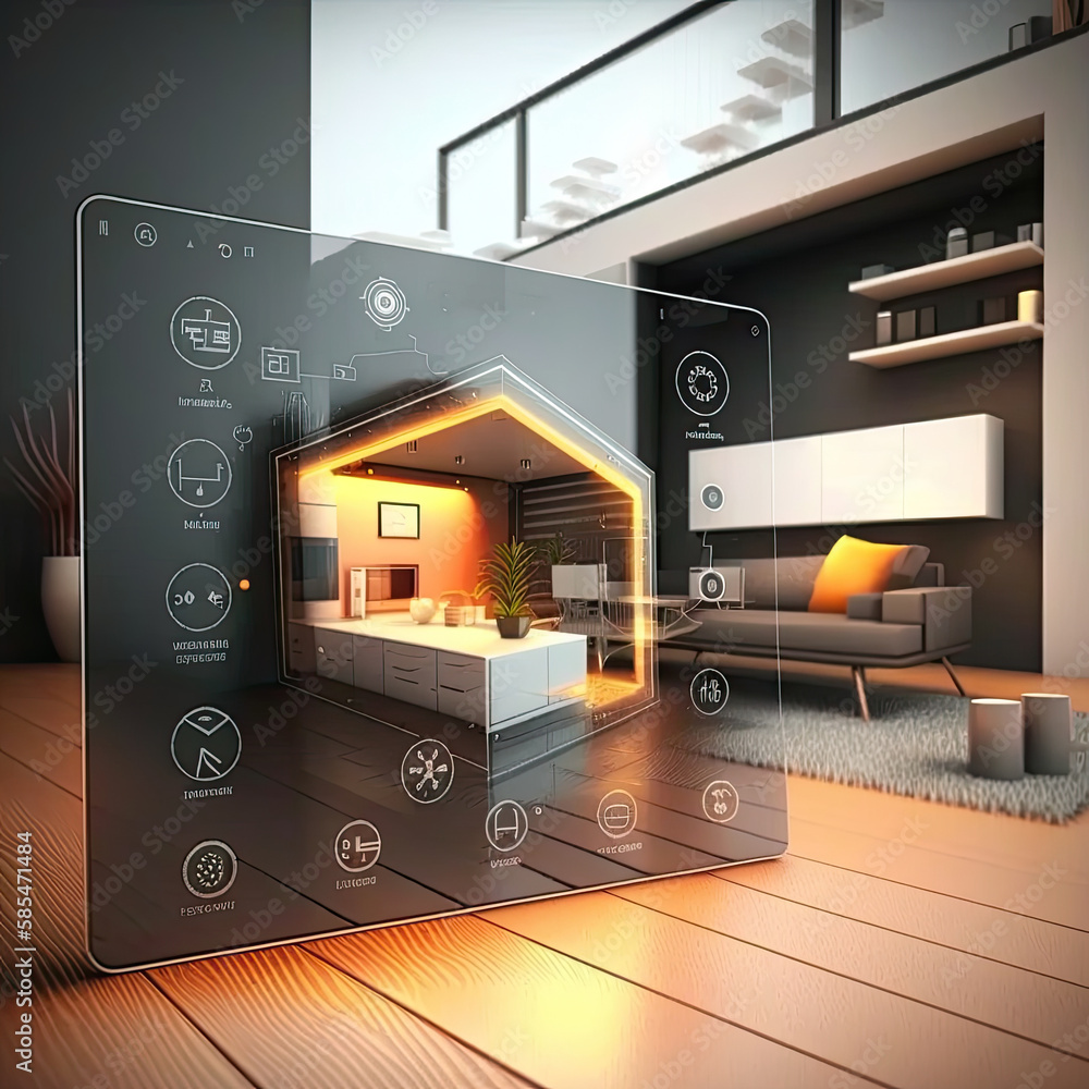 Illustration of a modern house working with last generation domotics ...