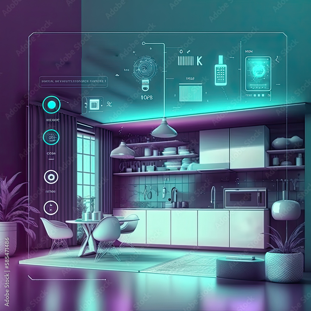 Illustration of a modern house working with last generation domotics ...