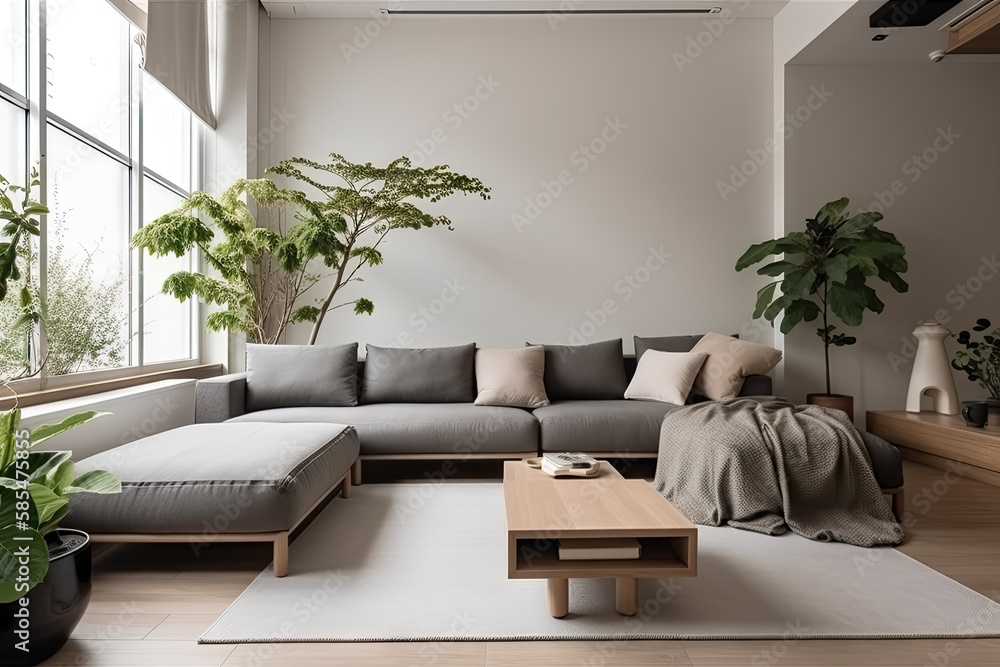 Japanese modern living room in earthy Morandi tones. Modern minimalist ...