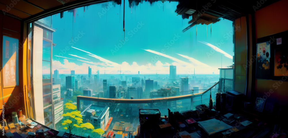 High Rise View of City From a Deteriorating Room of a Skyscraper ...