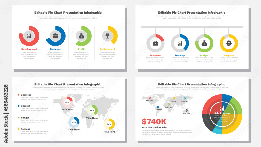 pie charts infographic presentation template Fully editable Stock ...