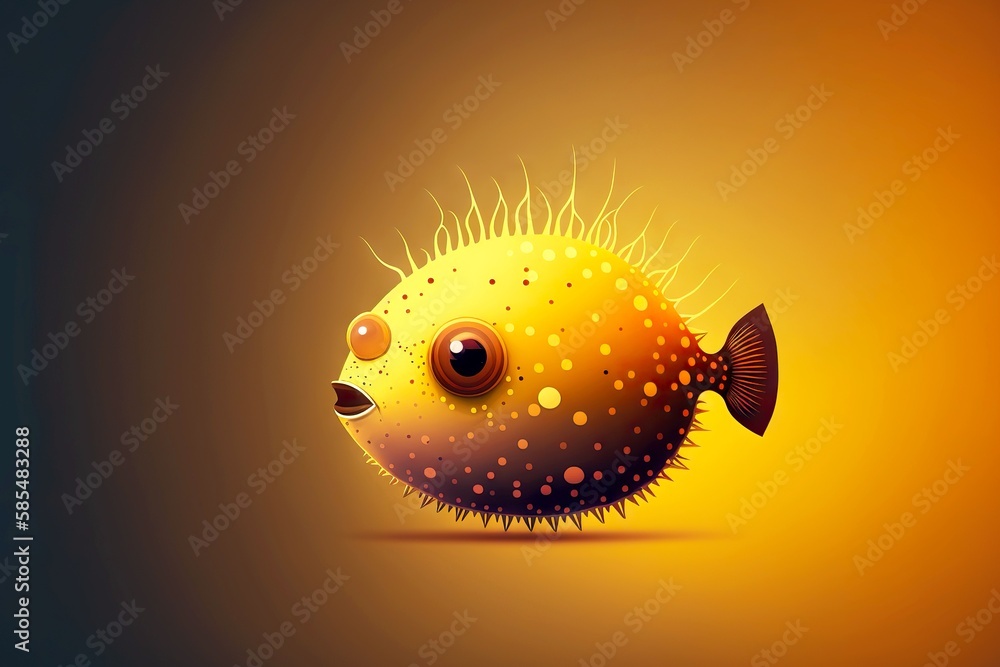 Puffer fish image in shape of inflated ball with sharp spikes, created ...