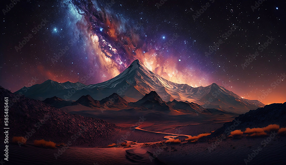 beautiful nebula galaxy mountains view night landscape new quality ...