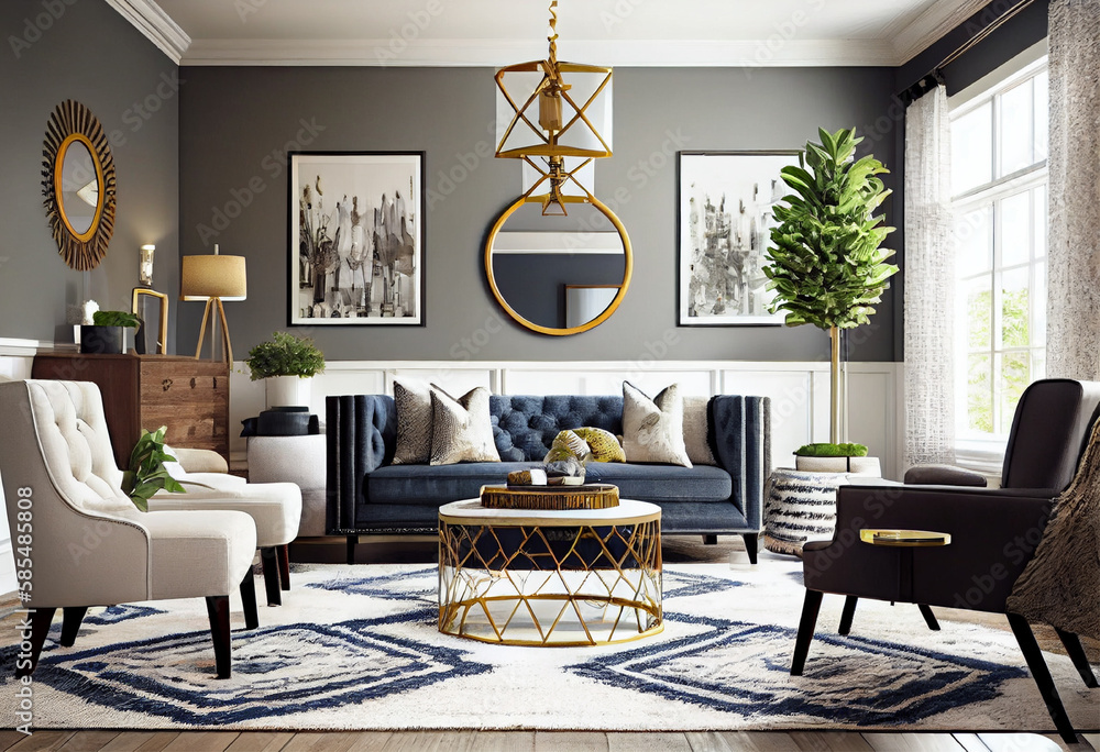Interior design of a transitional living room that combines traditional ...