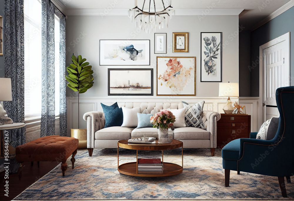 Interior design of a transitional living room that combines traditional ...