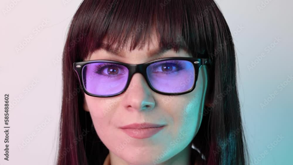 Beautiful female chatbot in business look with glasses, smiling and ...