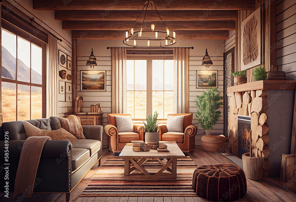 Interior design of a rustic living room that feels warm and inviting in ...