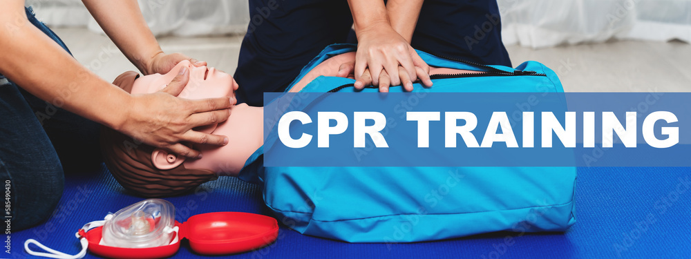 Foto de Panoramic banner CPR Training ,Emergency and first aid class on ...