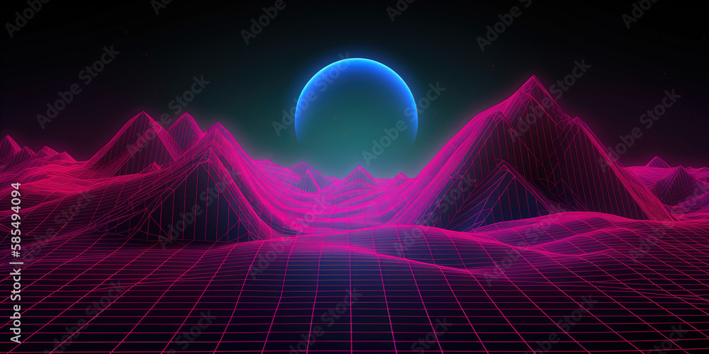 isometric axonometric synthwave synthwave wireframe ground plane grid ...