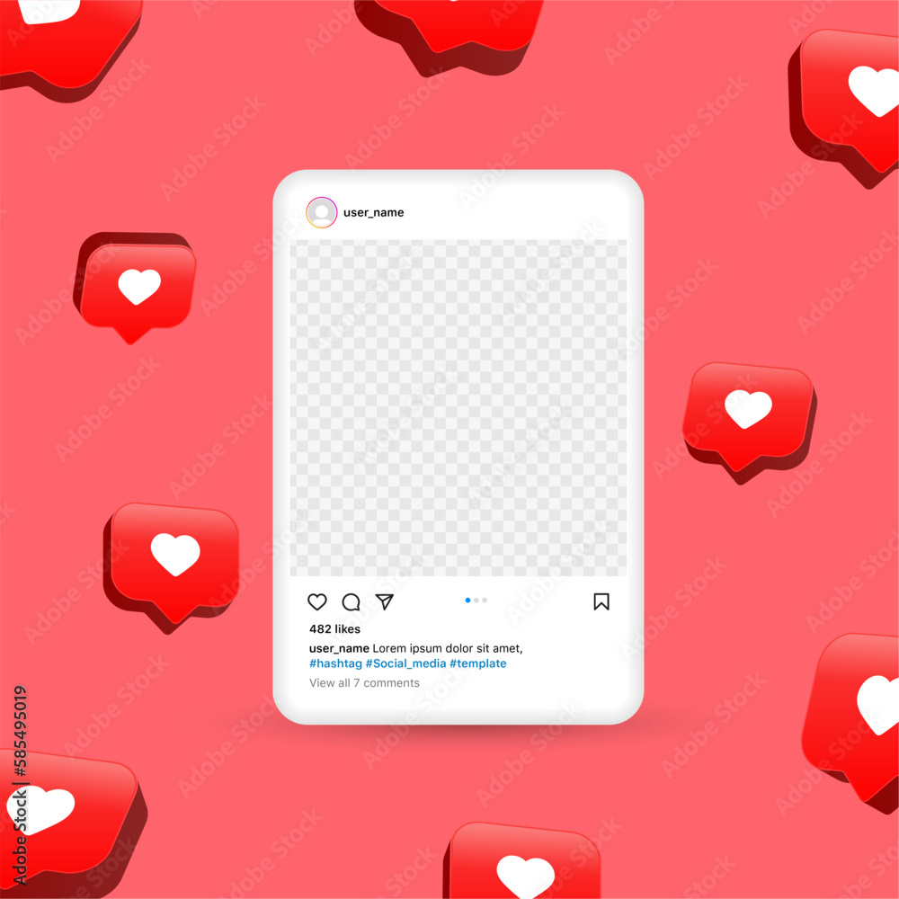 instagram post frame mockup template like notifications. social media ...