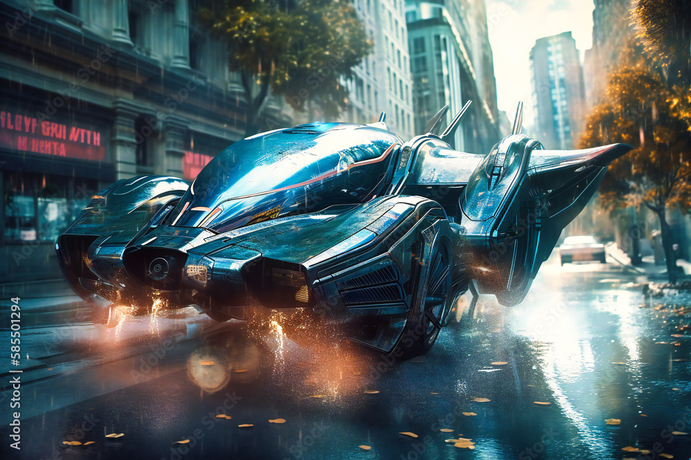 Defying gravity, the flying car ascends to the heavens, leaving behind ...