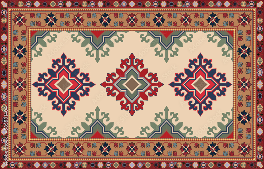 Colorful ornamental vector design for rug, tapis, yoga mat. Geometric ...