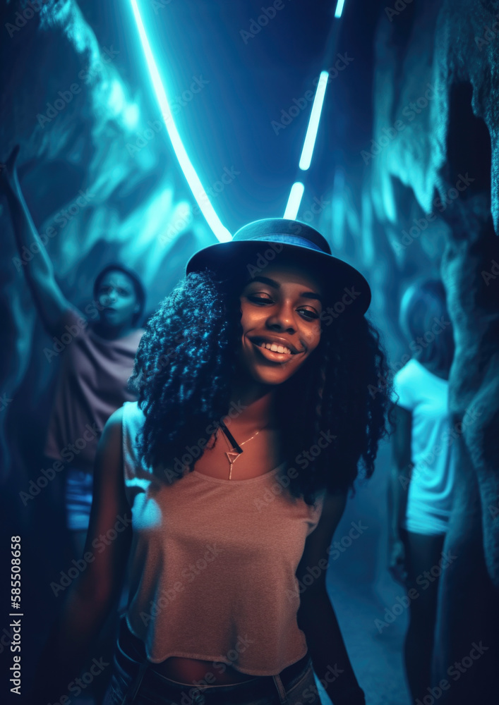 Party scene from a festive night club with happy people and friends ...