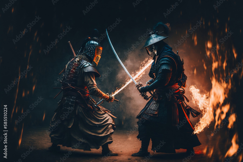 Ancient Japanese Swordman, Samurai, Duel, generative ai Stock ...