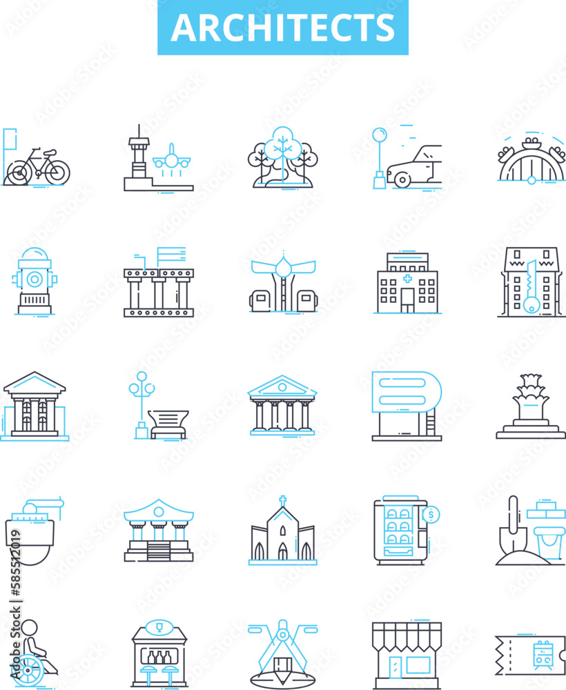 Architects vector line icons set. Design, Creativity, Vision, Blueprint ...