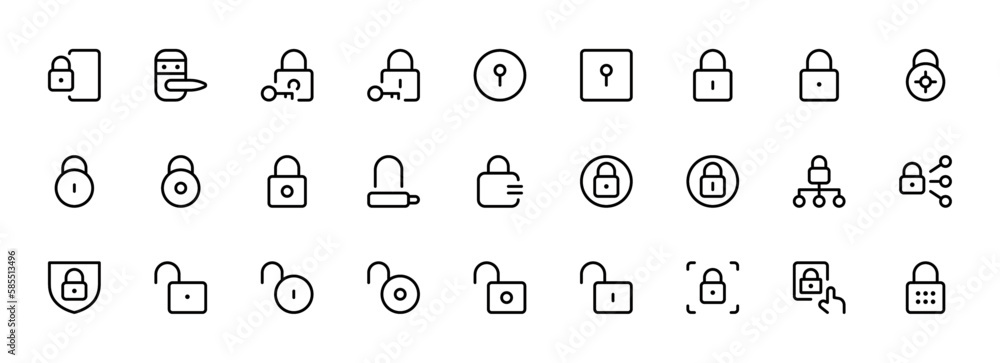 Security line icons set. Cyber lock, unlock, password. Guard, shield ...