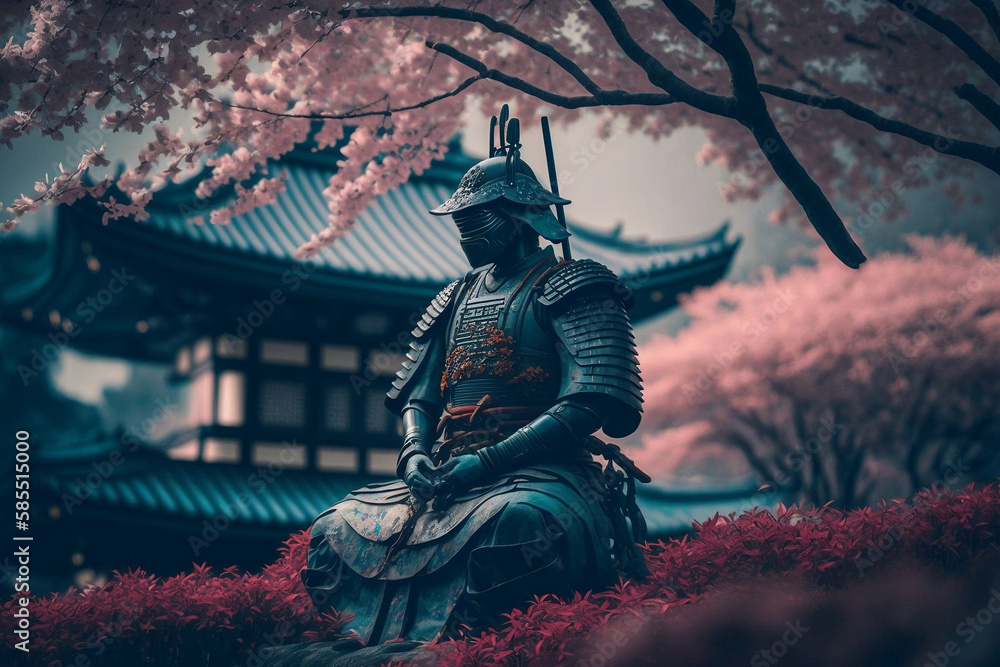 a meditating samurai in nature Stock Illustration | Adobe Stock