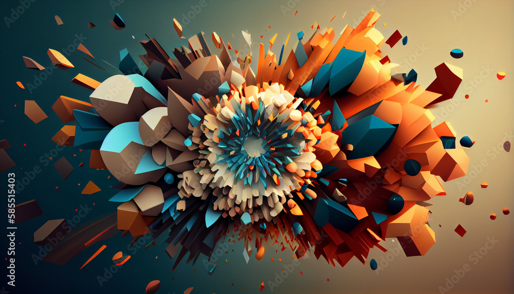 Experience an explosive 3D abstract background with vibrant colors, dynamic shapes, and ...
