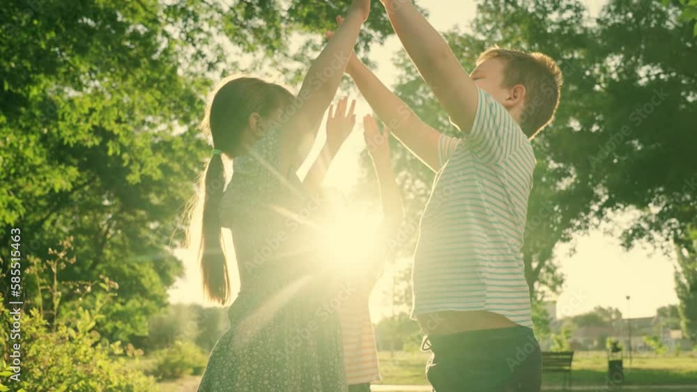 Stockvideon Boy girl greet hands. Childrens teamwork, group of children ...