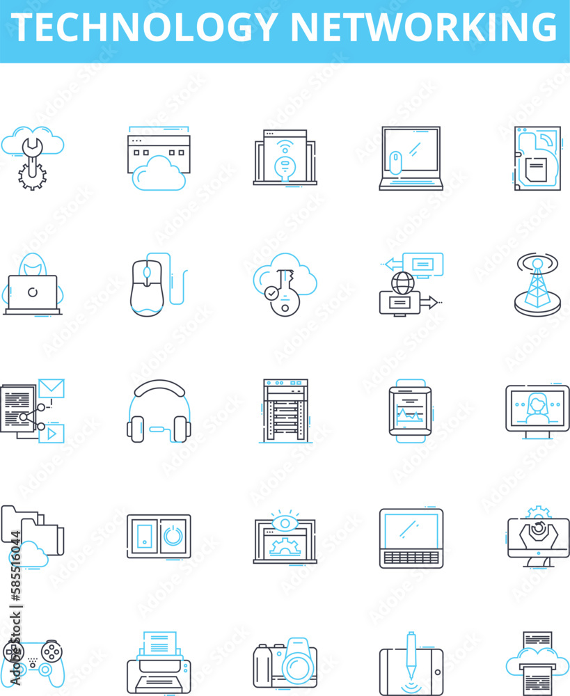Technology networking vector line icons set. Networking, Technology ...