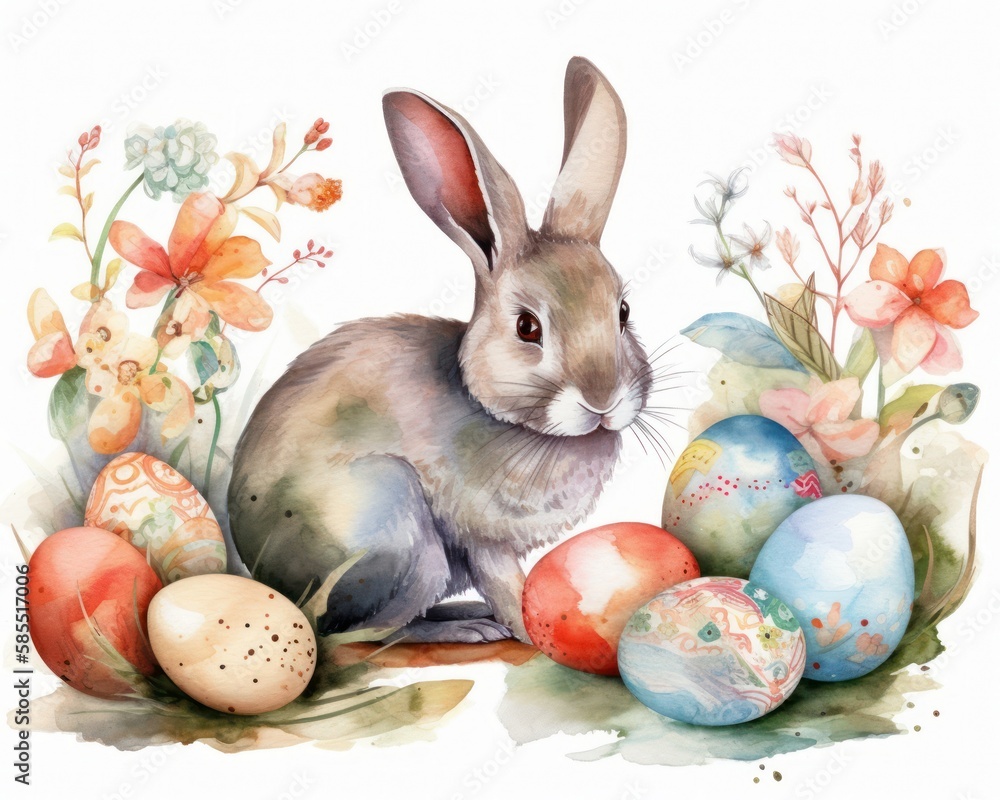 easter eggs boho sketch rabbit basket illustrator vector graphics ...