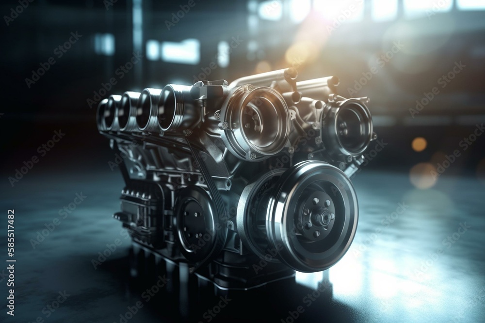 Illustrazione Stock 3D Powerful V8 Engine With Lens Flares. Pistons And ...