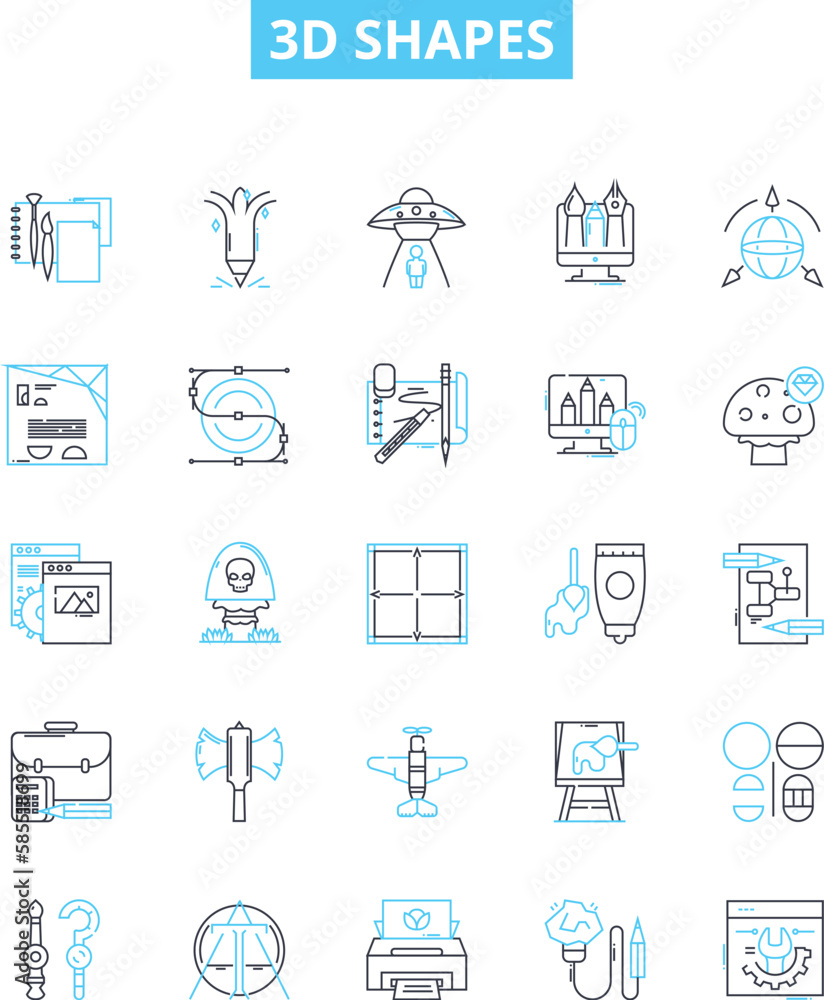 3d shapes vector line icons set. Polyhedron, cube, pyramid, cuboid ...