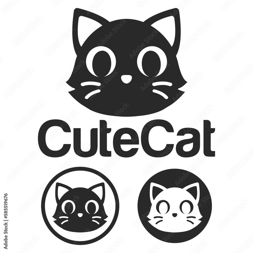 Cute Kawaii head Kitten cat Mascot Cartoon Logo Design Icon ...