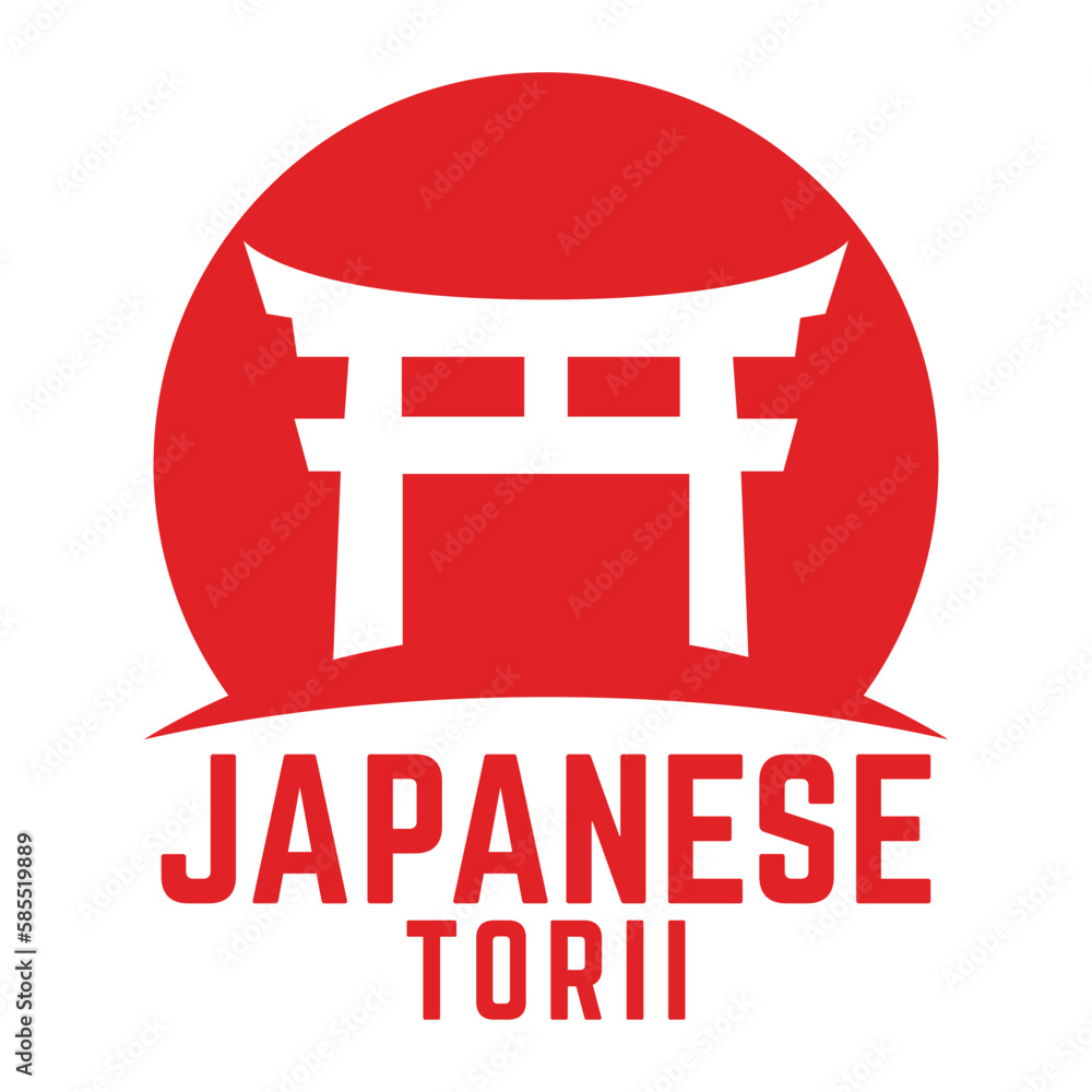Torii silhouette (traditional Japanese gate) in circle shape. Isolated ...