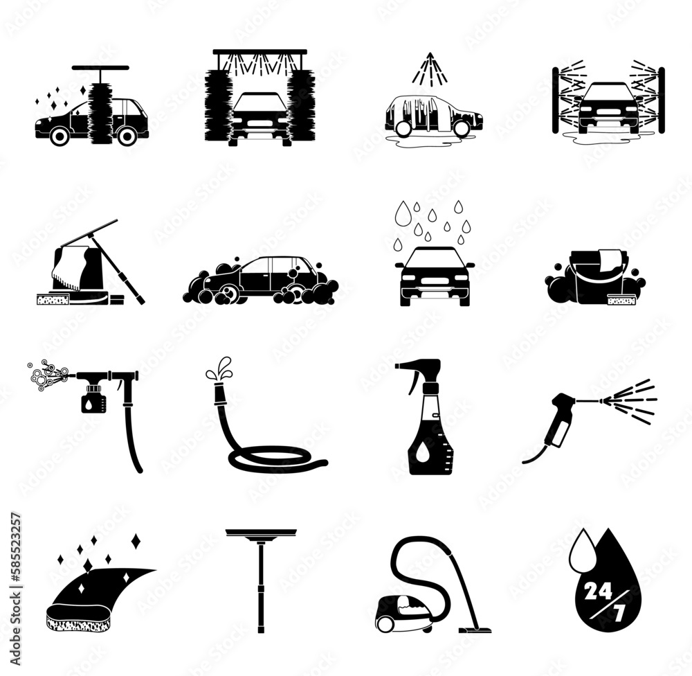 Set of carwash icons isolated on white background. Big collection of ...