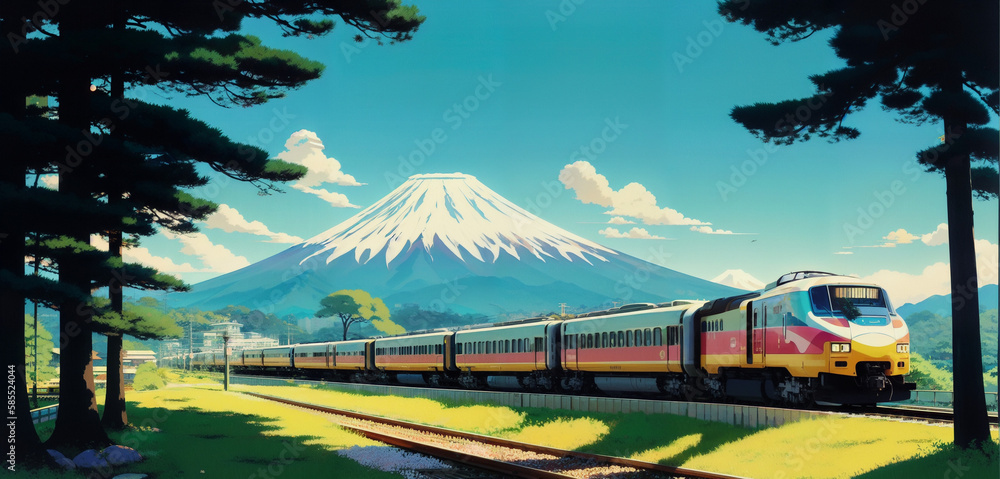 High Speed Bullet Train in Japan With MT Fuji in Backdrop Generative AI ...