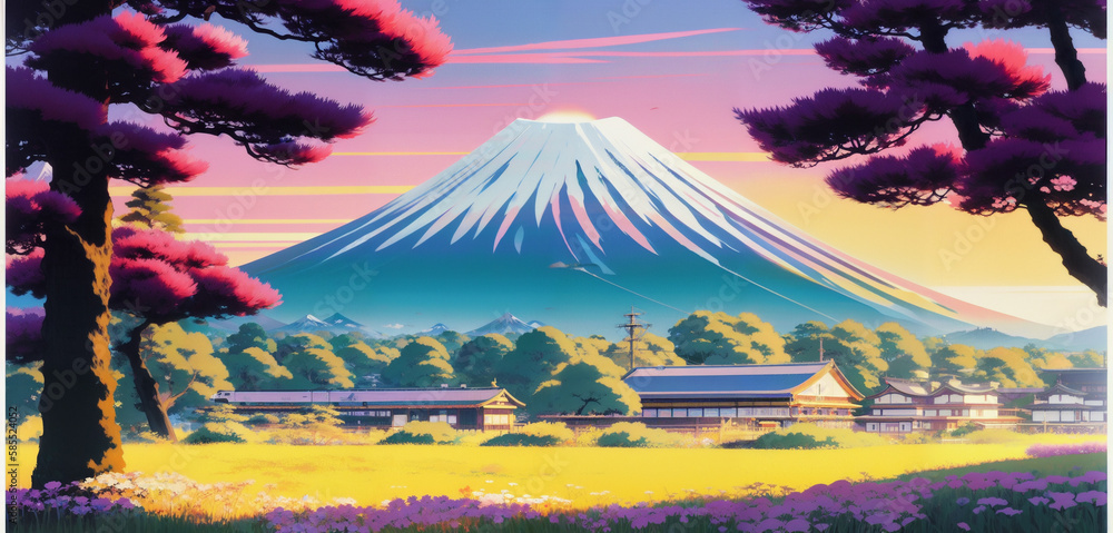 Beautiful View of Large Mountain in a Japanese Landscape Generative AI ...
