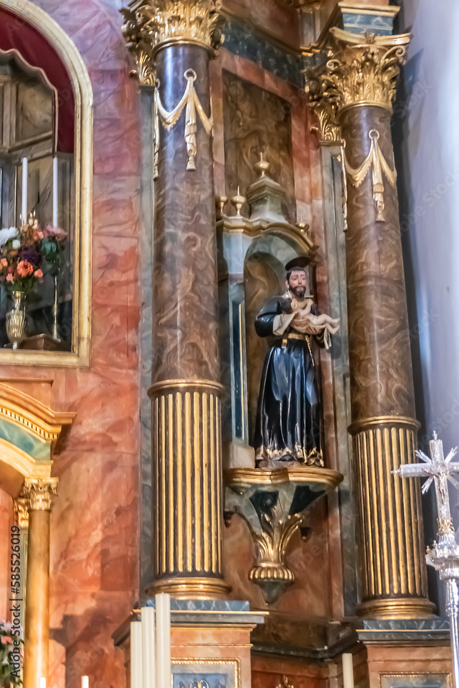 Interior of Catholic parish Church of San Bartolome (Iglesia de San Bartolome). Church of San ...