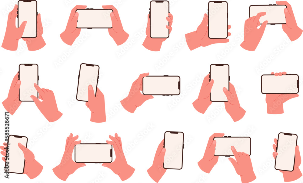 Hands holding smartphones. Touch smartphone screen, vertical and ... Hands holding smartphones. Touch smartphone screen, vertical and ...