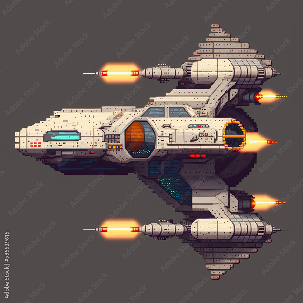 Pixel art spaceship, video game art style Stock Illustration | Adobe Stock