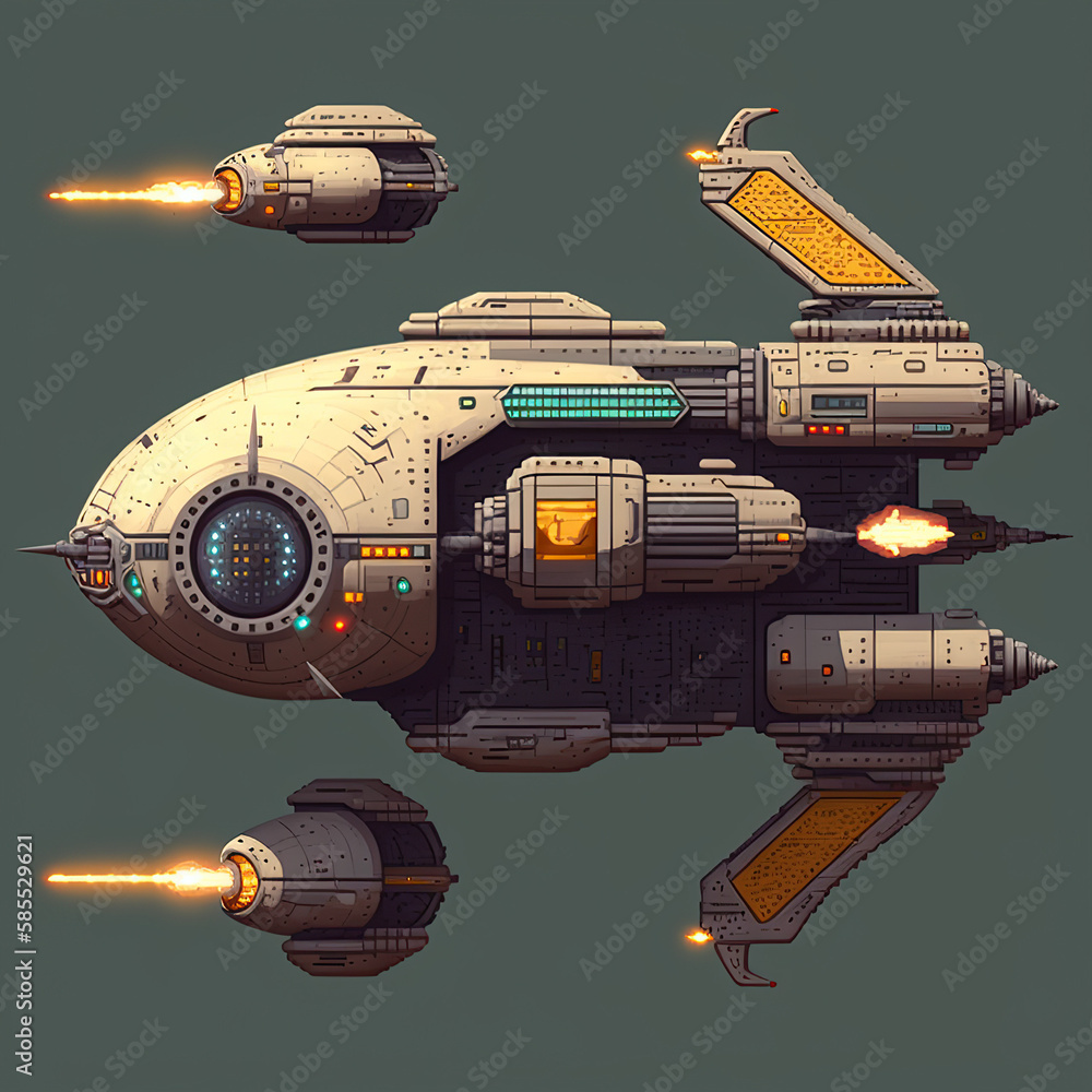 Pixel art spaceship, video game art style Stock Illustration | Adobe Stock