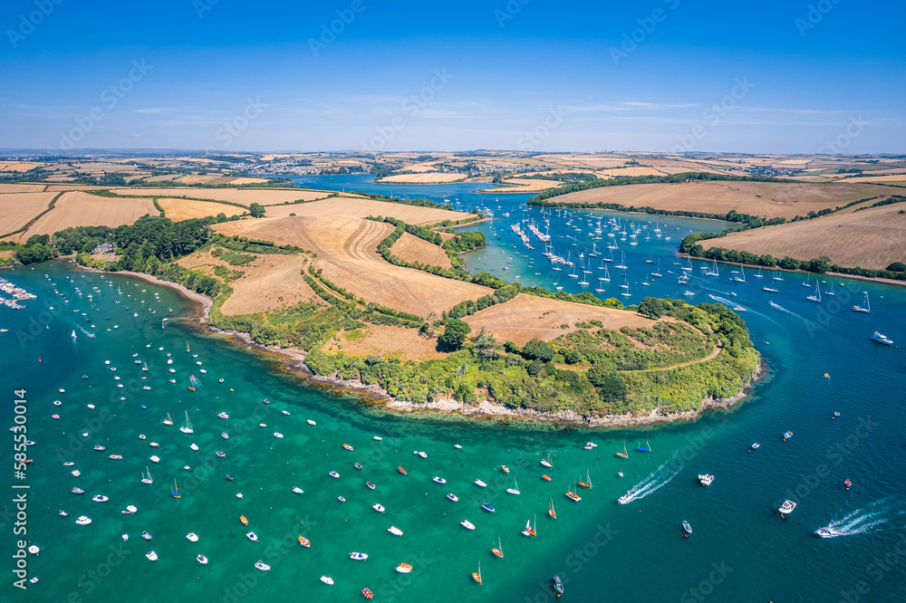 Aerial view of Salcombe Harbour and Snapes Point from a drone ...