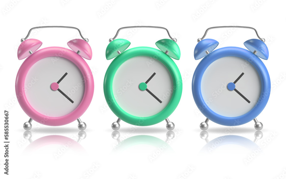 Realistic table clock set. 3D alarm clock. Classic timer. Isolated on ...