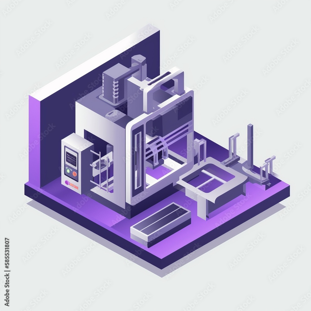 Flat illustration: 3D printer producing complex parts, Industry 4.0 ...